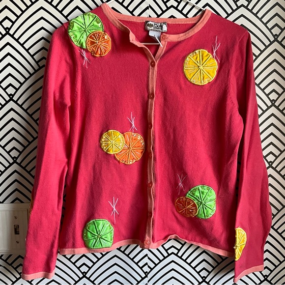 Vintage | Sweaters | Vintage Fruit Cardigan Sweater Tiara International ...